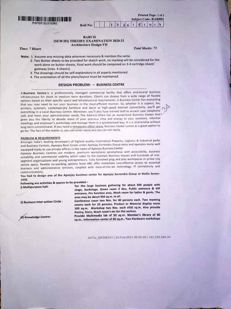 Exam Papers Sem 8 B.arch | PDF