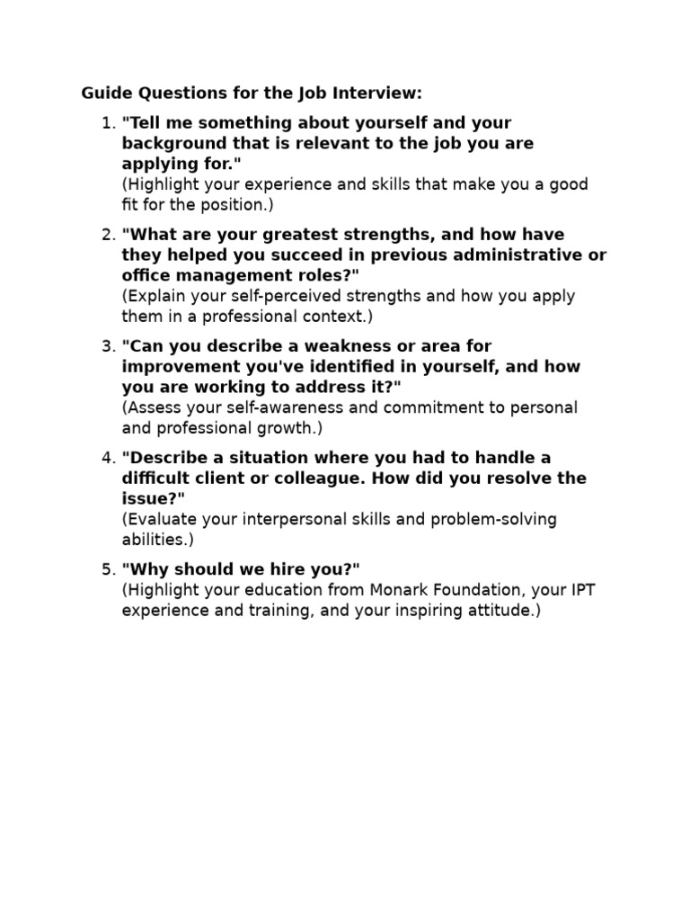 Guide Questions For The Job Interview | PDF | Career & Growth