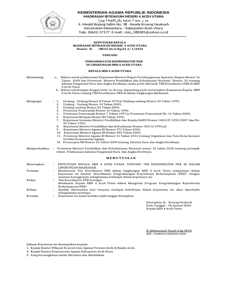 SK Pengangkatan Koordinator PKB | PDF