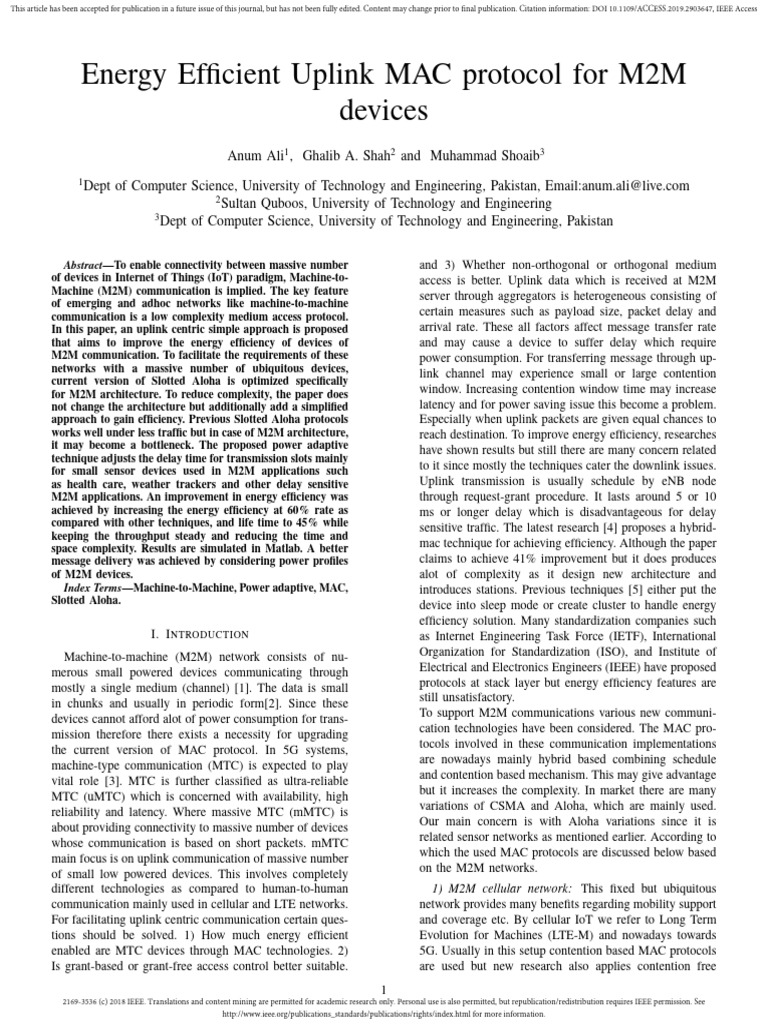 2019.energy Efficient Uplink MAC Protocol For M2M Devices | PDF | Channel Access Method ...