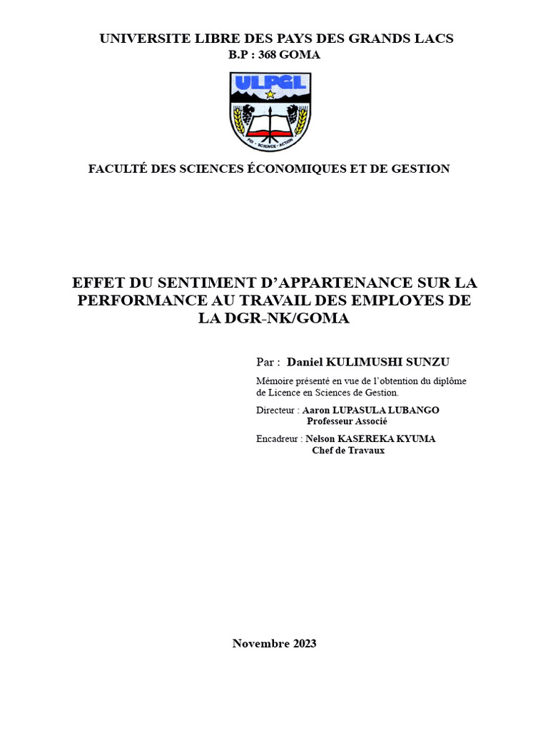 Impact du Sentiment d'Appartenance sur la Performance | PDF | Business ...
