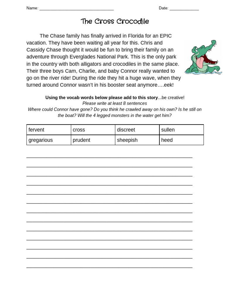 Vacation Vocab Writing Activity | PDF | Crocodilians