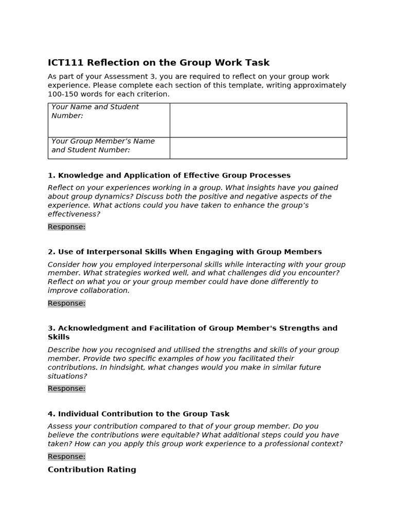 ICT111 Group Work Reflection Template | PDF