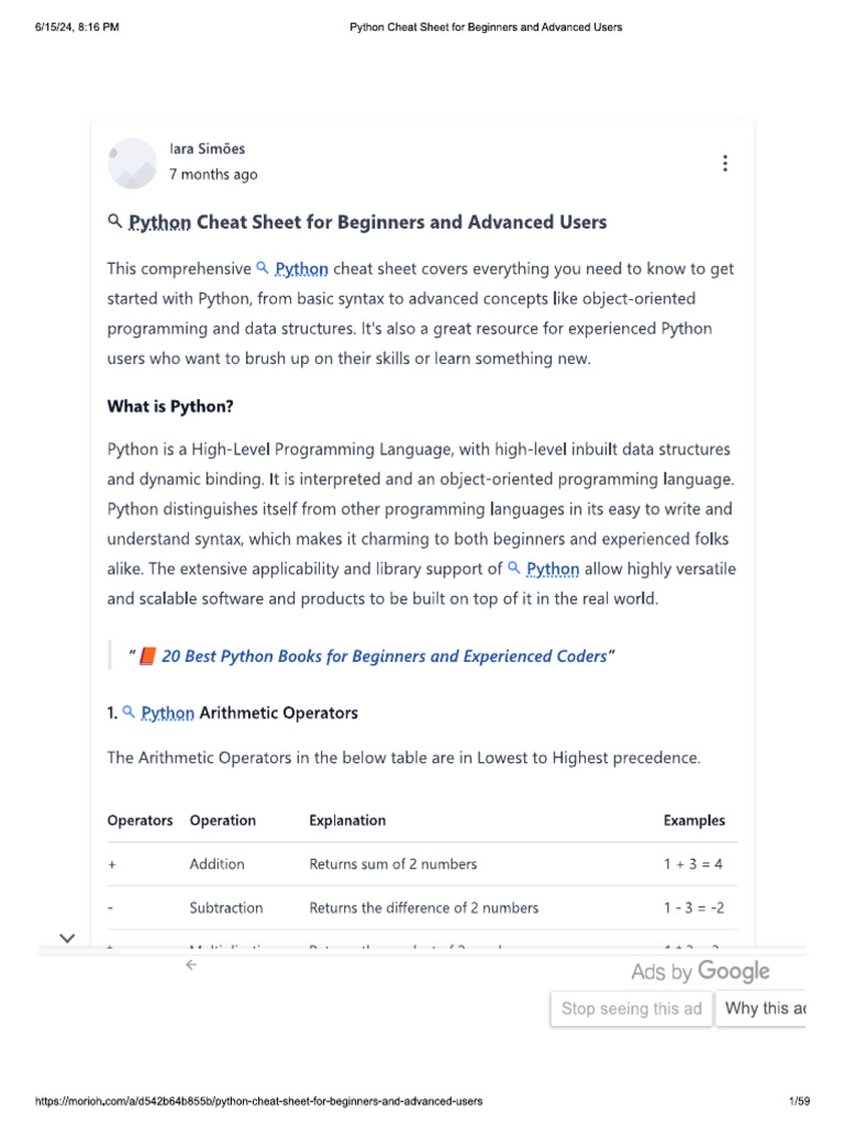 Python Masterclass To Absolute Beginners and Intermidiates | PDF
