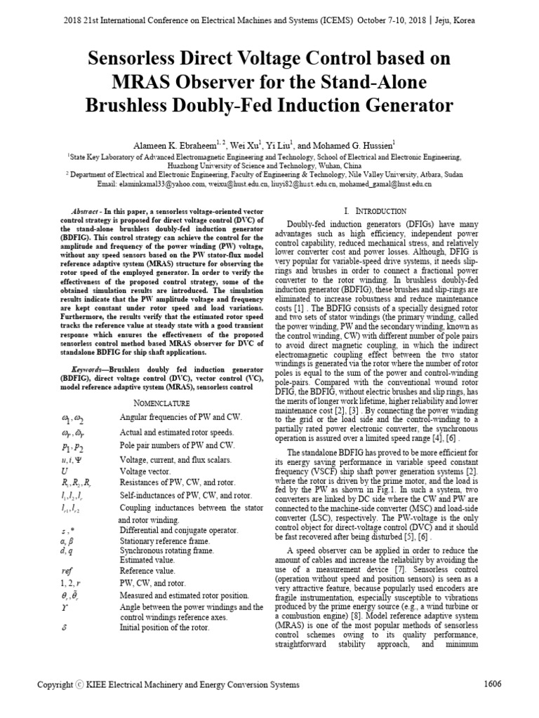 Sensorless Direct Voltage Control Based On Mras Observer For The Stand Alone Brushless Doubly