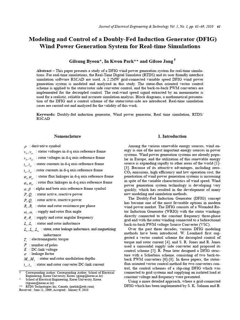 Modeling and Control of A Doubly-Fed Induction Generator (DFIG) Wind Power Generation System For ...