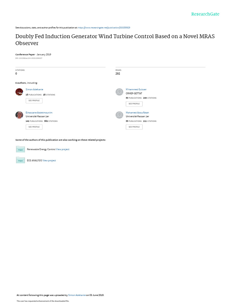 Doubly Fed Induction Generator Wind Turbine Control Pdf Control Theory Electric Generator