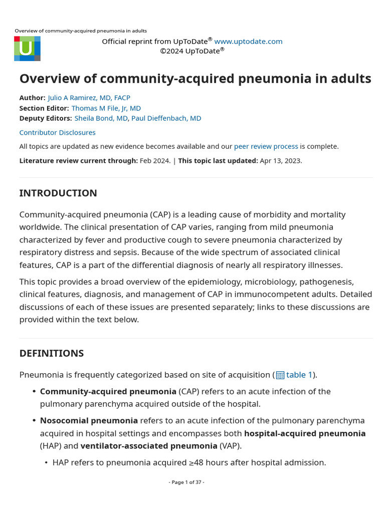 Overview of Community-Acquired Pneumonia in Adults | PDF | Pneumonia ...