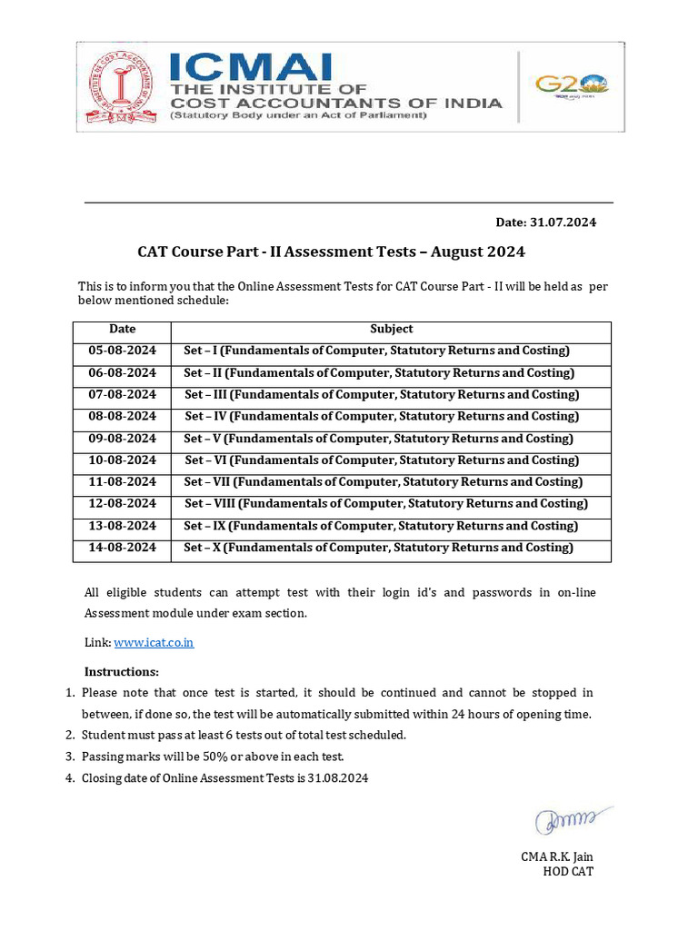CAT Course Part II Assessment Schedule | PDF | Computers