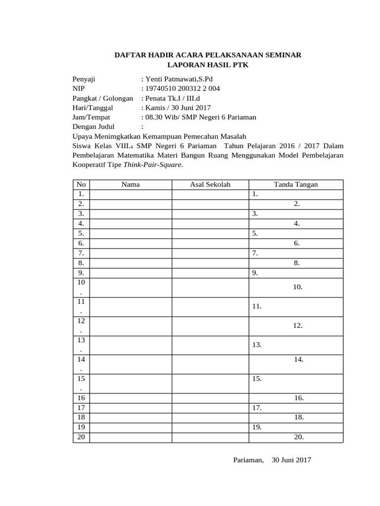 DAFTAR HADIR Seminar Dan Notulen | PDF