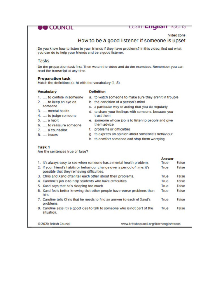 How To Be A Good Listener - Worksheet | PDF