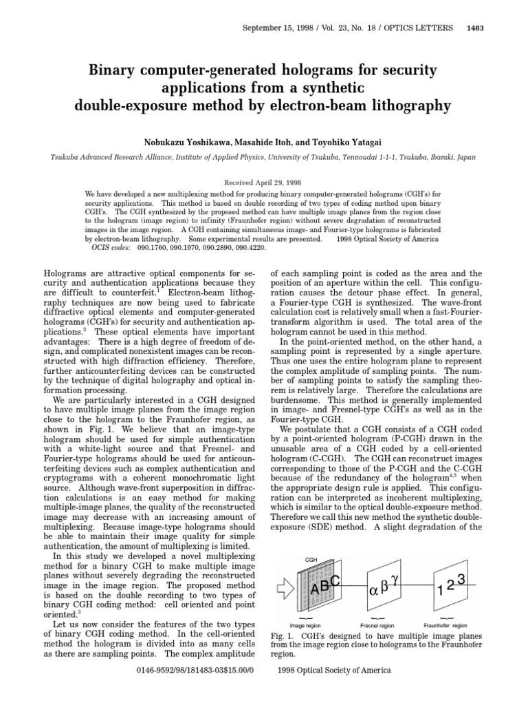 Binary Computer Generated Hologram | PDF | Holography | Diffraction