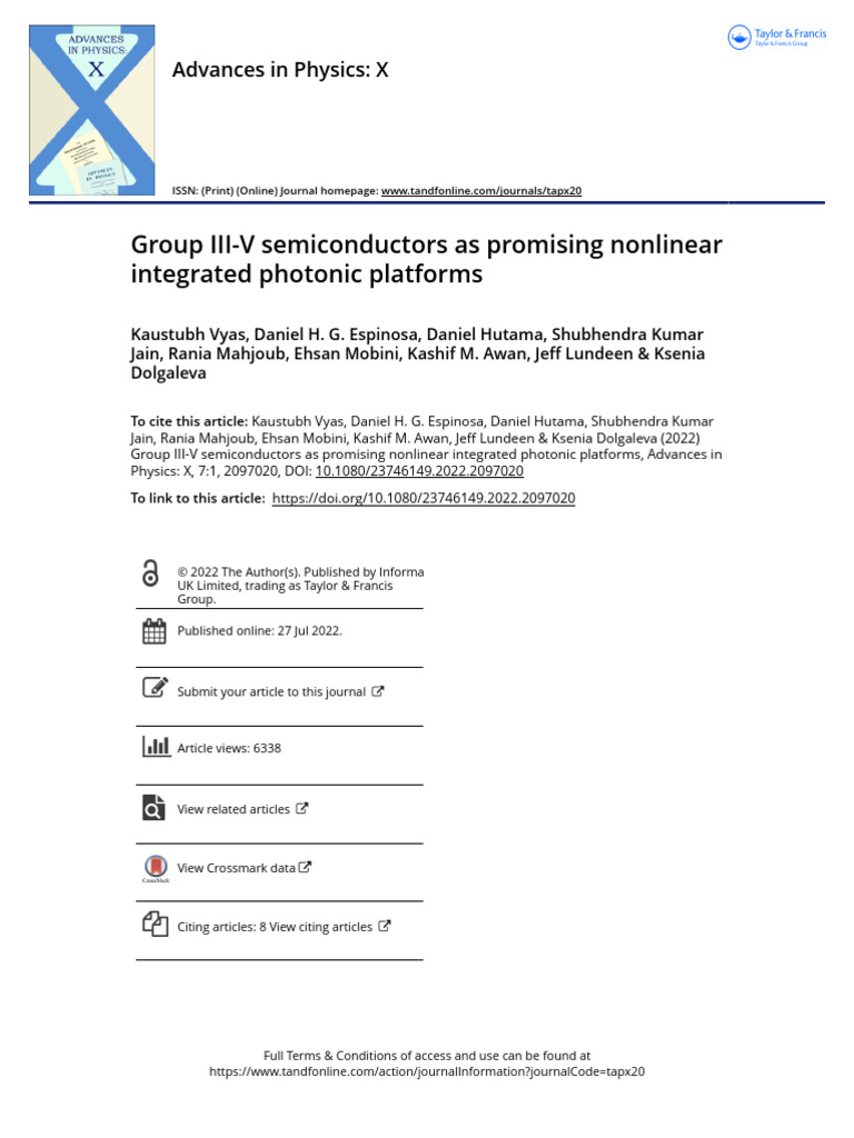 Group III-V Semiconductors As Promising Nonlinear Integrated Photonic Platforms | PDF ...