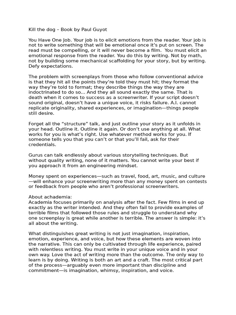 KILL the Dog - Summary Ferdig | PDF | Screenplay | Screenwriting