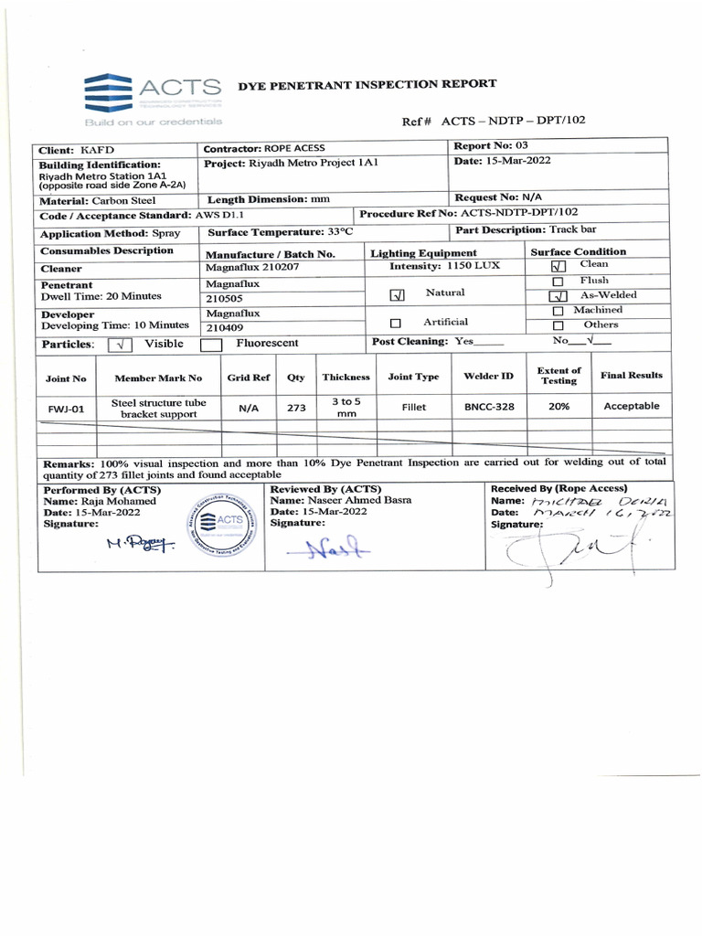 NDT Test Report March 15 2022 | PDF