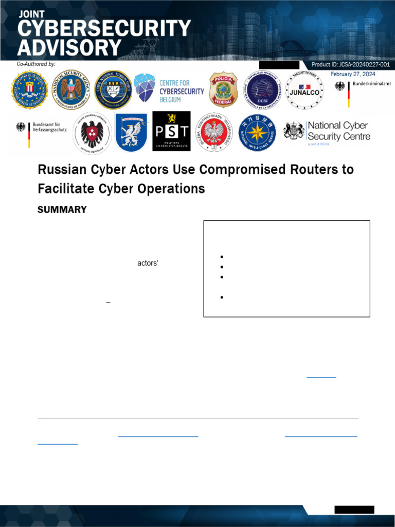 Russian Cyber Actors Use Compromised Routers To Facilitate Cyber ...