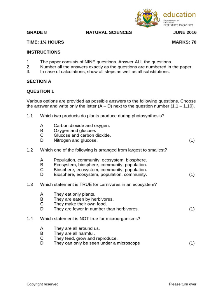 Grade 8 Natural Science June 2016 QP 1466579376 | PDF | Hiv/Aids ...