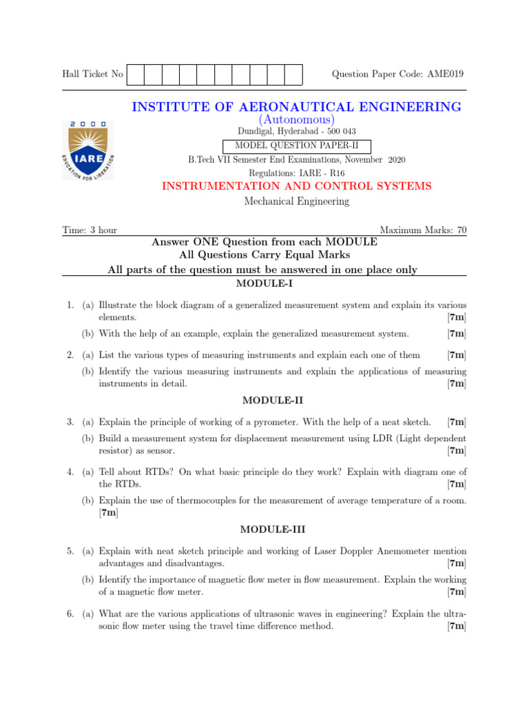 MECH_ICS_Model_Question_Paper2 | PDF | Flow Measurement | Instrumentation