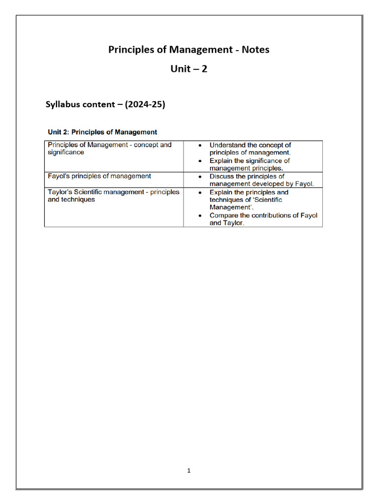 Principles of Management - Notes | PDF | Piece Work | Business