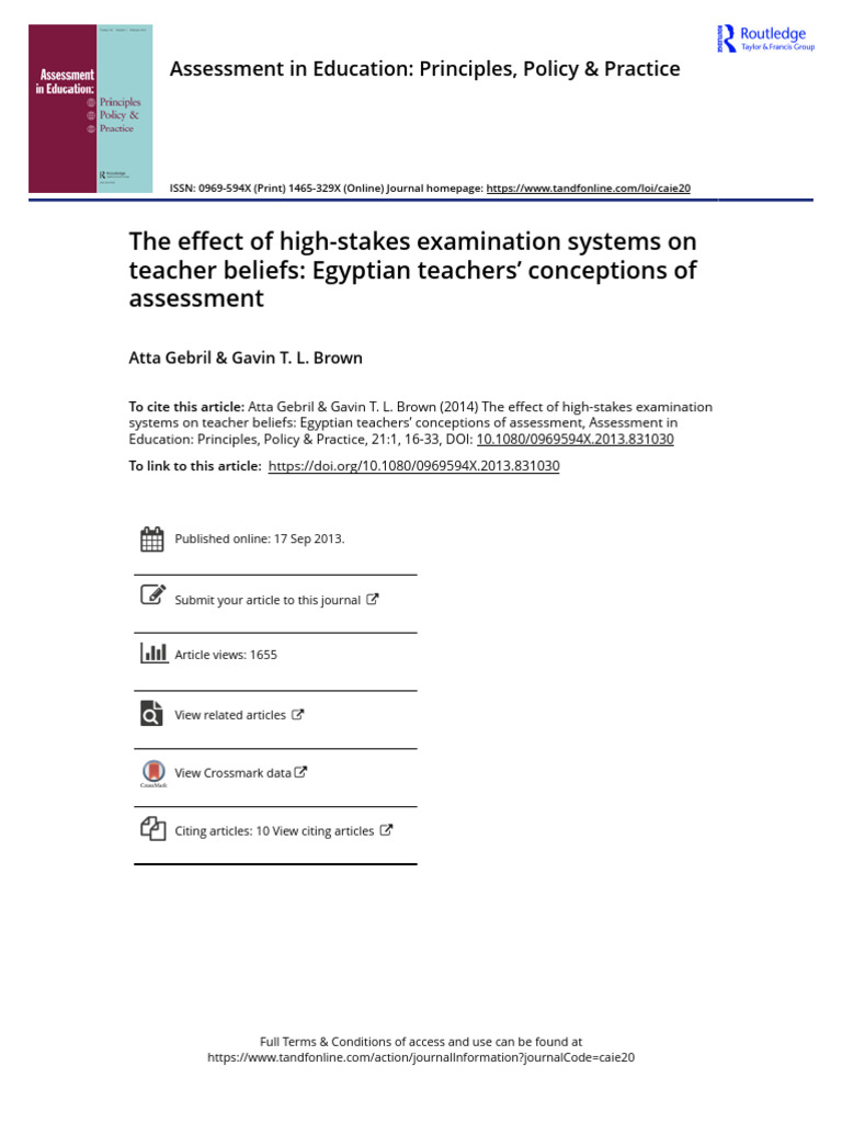 The Effect of High-Stakes Examination Systems On Teacher Beliefs | PDF ...