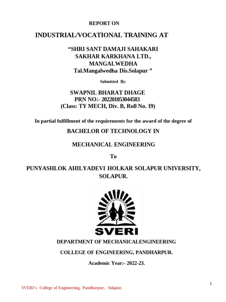 Swapnil Dhage (Training Report 2025) | PDF | Sugarcane | Molasses