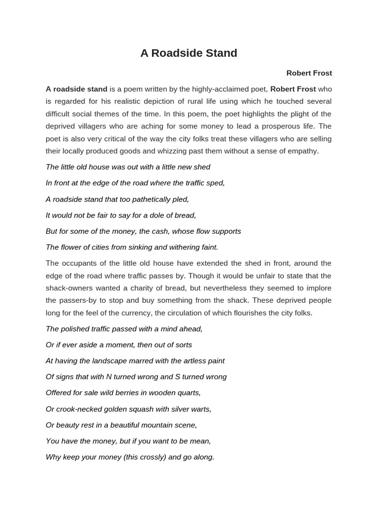 A Roadside Stand-notes | PDF | Poetry