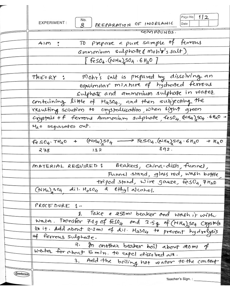 Exp 8 XII Preparation of Inorganic Compound | PDF
