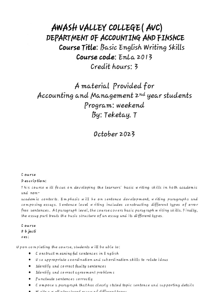 AVC Basic Writing Skills 2023 GC | PDF | Grammatical Number | Subject ...
