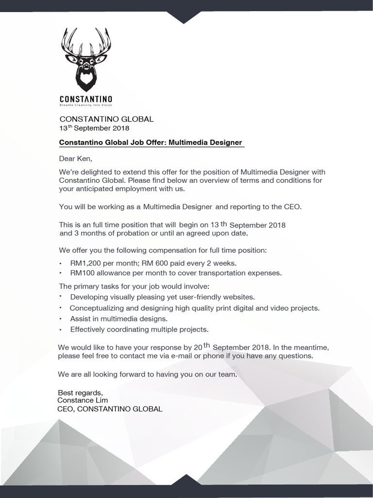 Constantino Offer Letter Sample | PDF