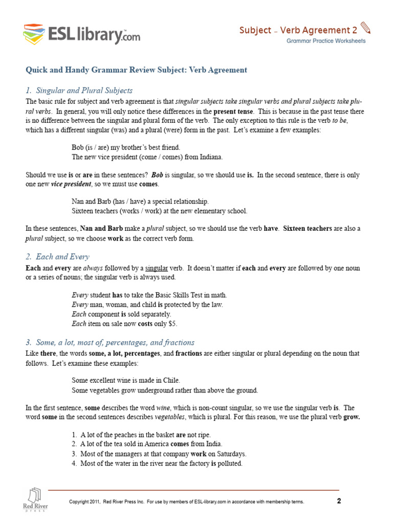 Subject-Verb Agreement Ex2 | PDF | Grammatical Number | Plural