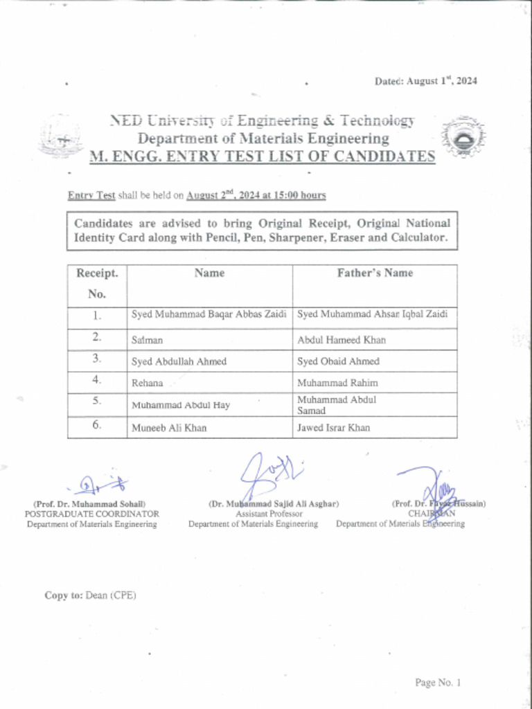 M.engg. Entry Test List | PDF