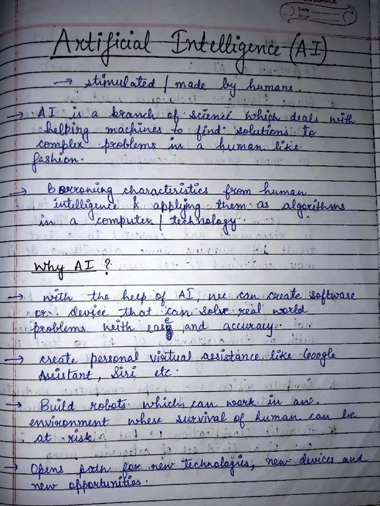 Ai Ai Notes For Cse Students Hand Written | PDF