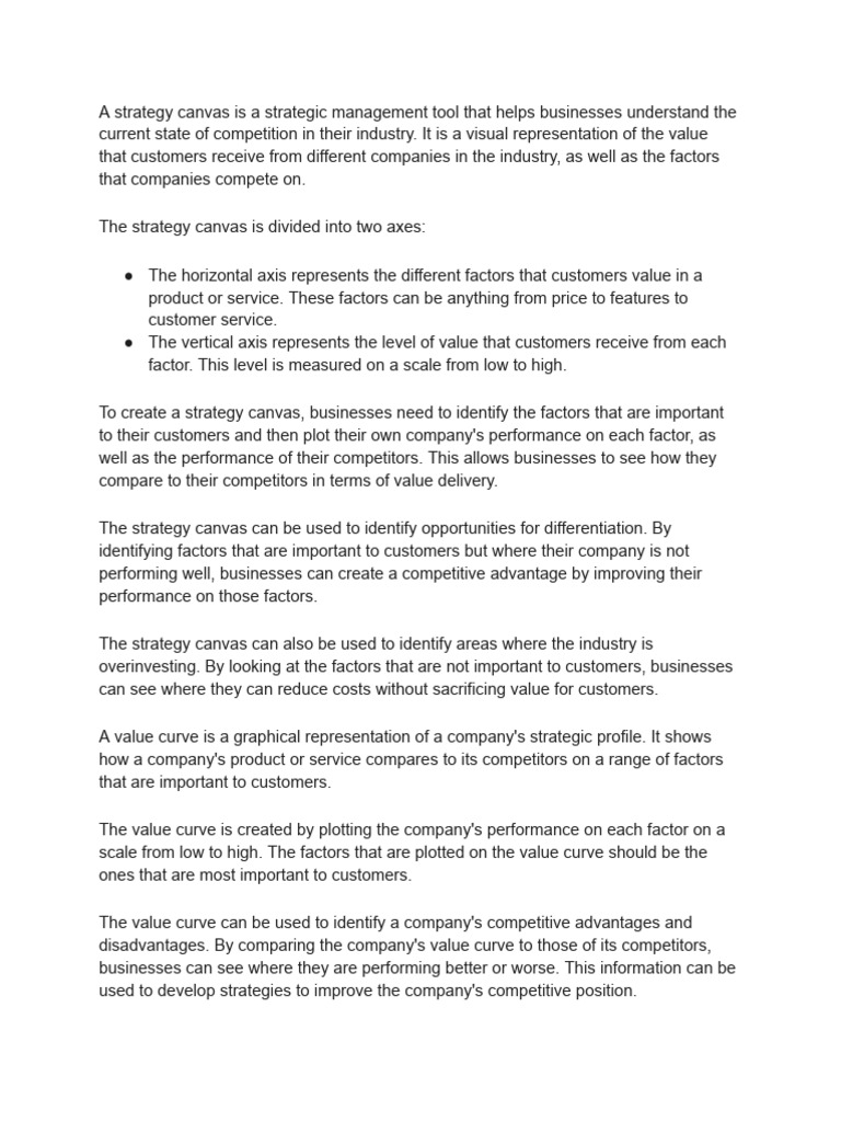 STRATEGY CANVAS AND VALUE CURVES | PDF | Competitive Advantage ...