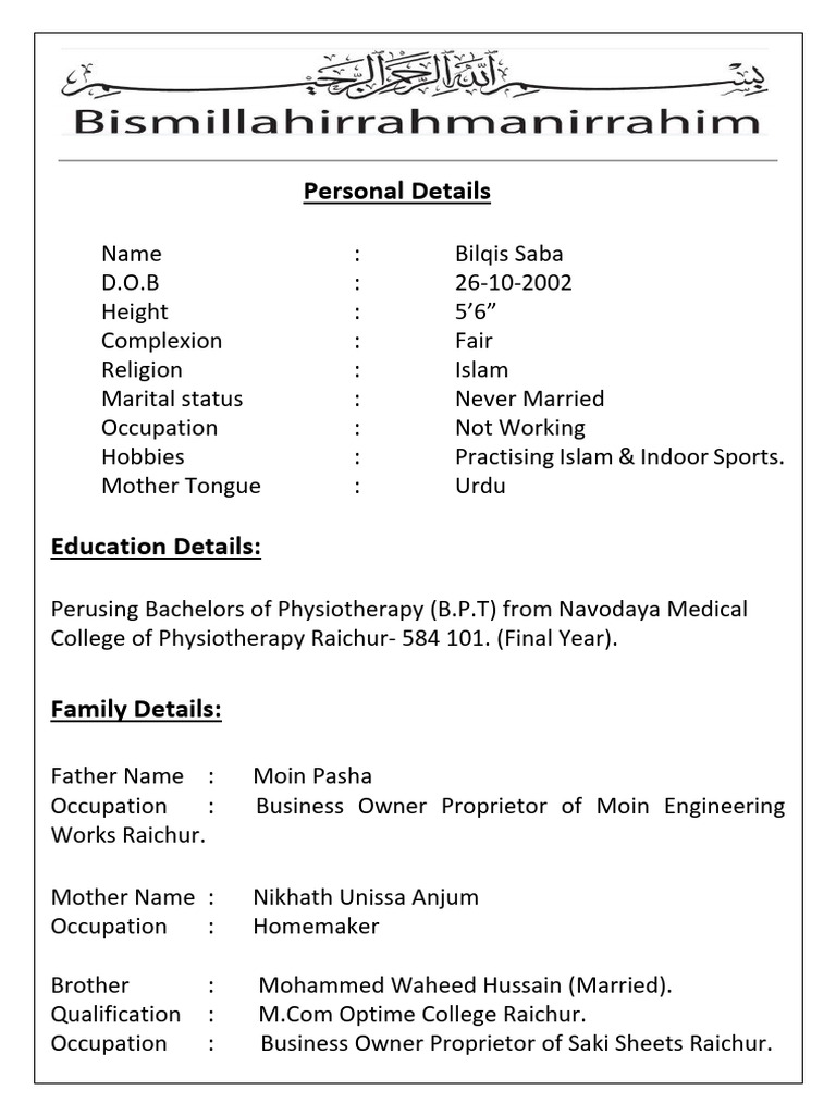 Saba BioData PDF | PDF | Wellness