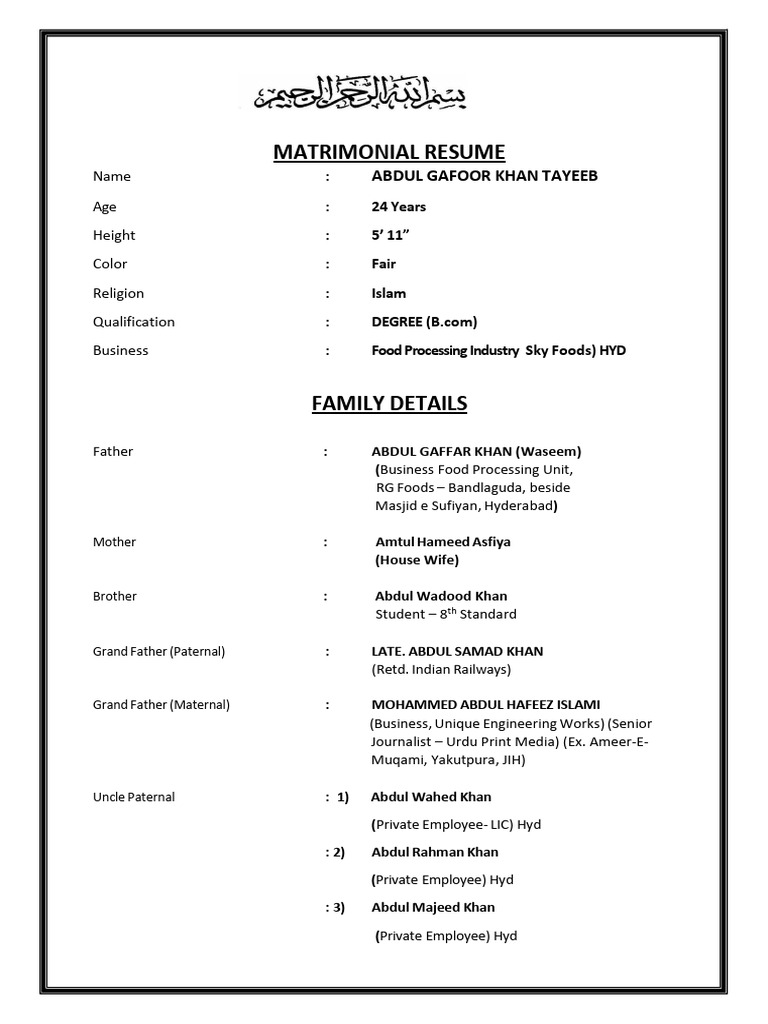 Abdul Ghafoor Khan Biodata (New) | PDF