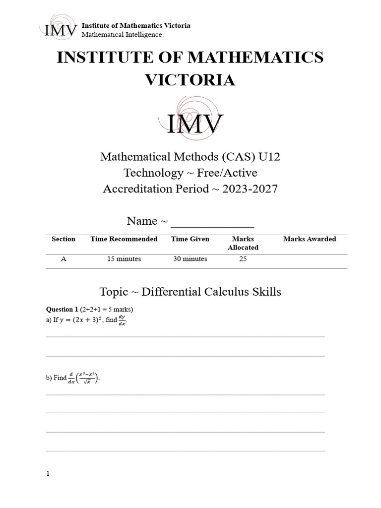 Differential Calculus Skills Assessment | PDF | Derivative ...