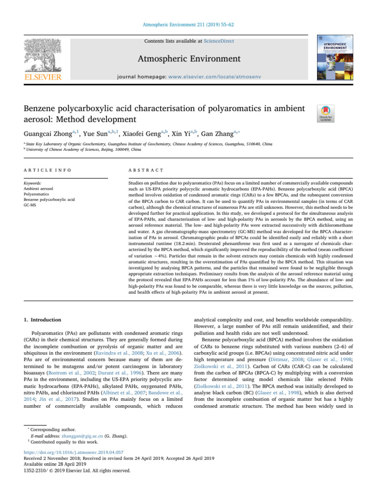 10.1016@j.atmosenv.2019.04.057 | PDF | Polycyclic Aromatic Hydrocarbon | Gas Chromatography–Mass ...