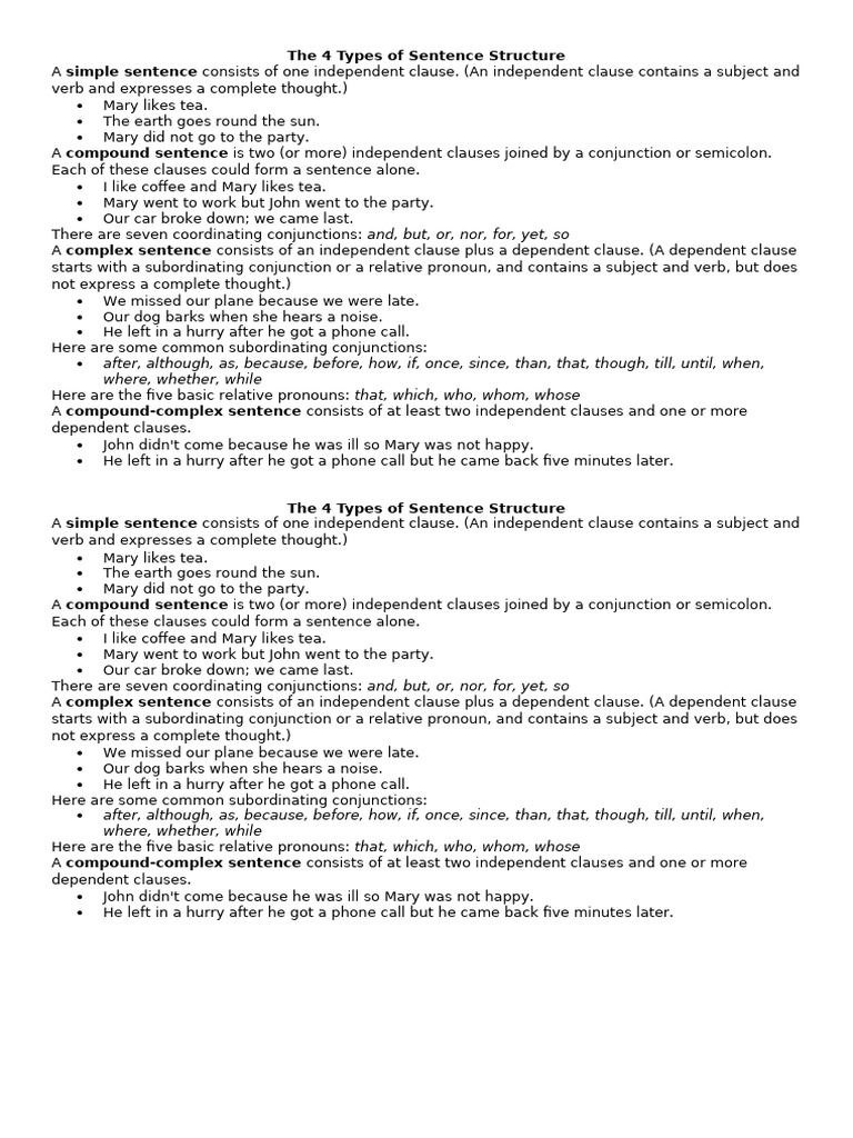 The 4 Types of Sentence Structure | PDF | Semantic Units | Linguistics