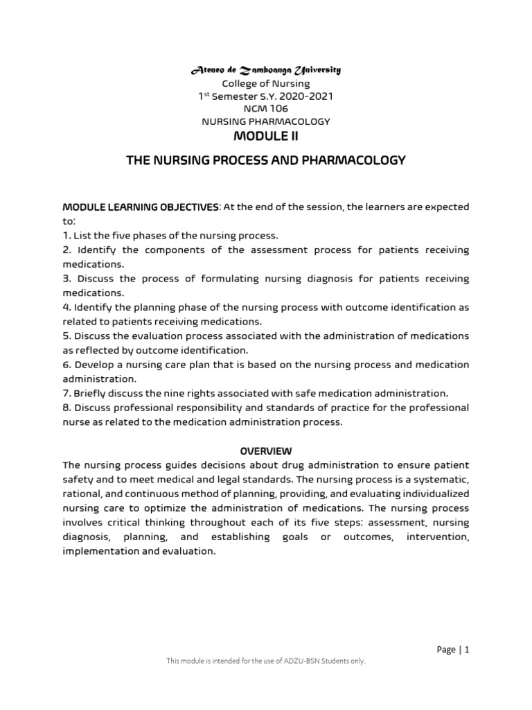NCM106j - Module 2 The Nursing Process and Pharmacologypdf | PDF ...