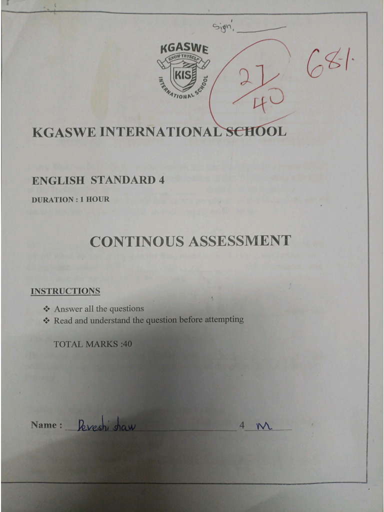 English Std4 (Contn Assessment) | PDF