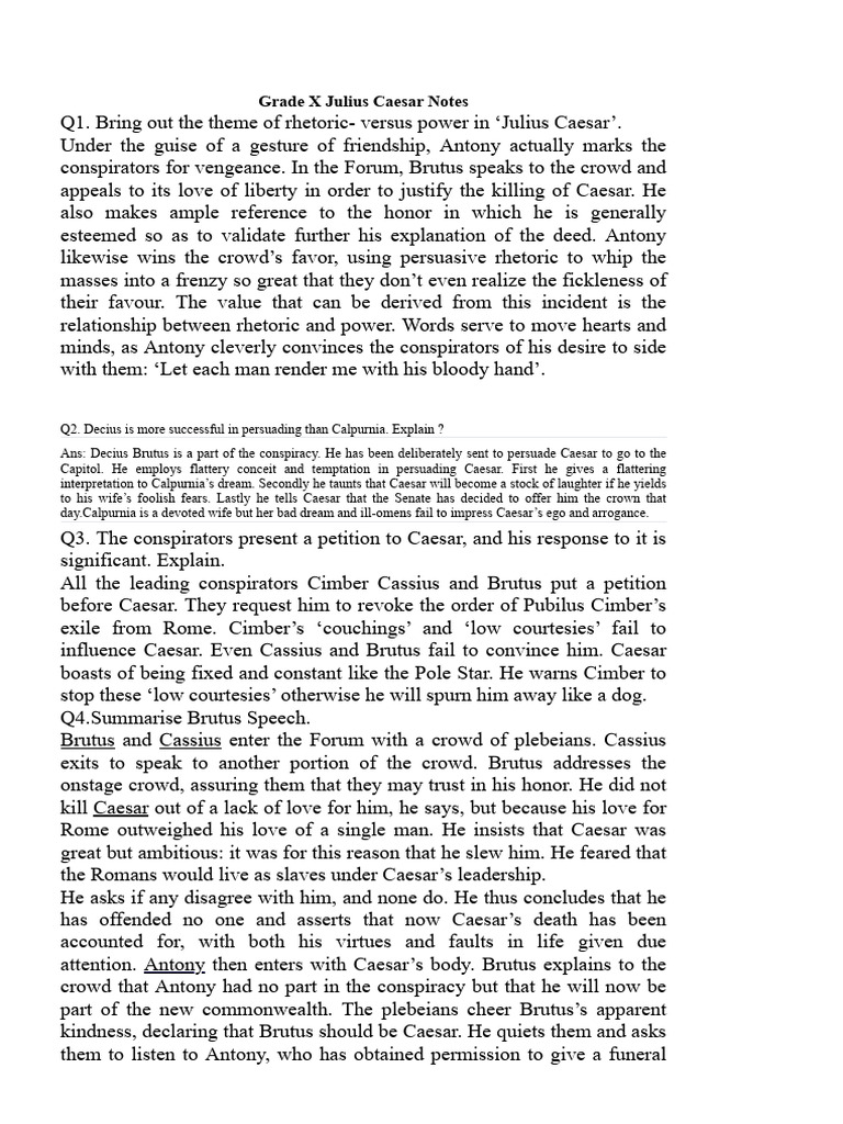 Julius Caesar Themes & Analysis Notes | PDF | Julius Caesar | Mark Antony