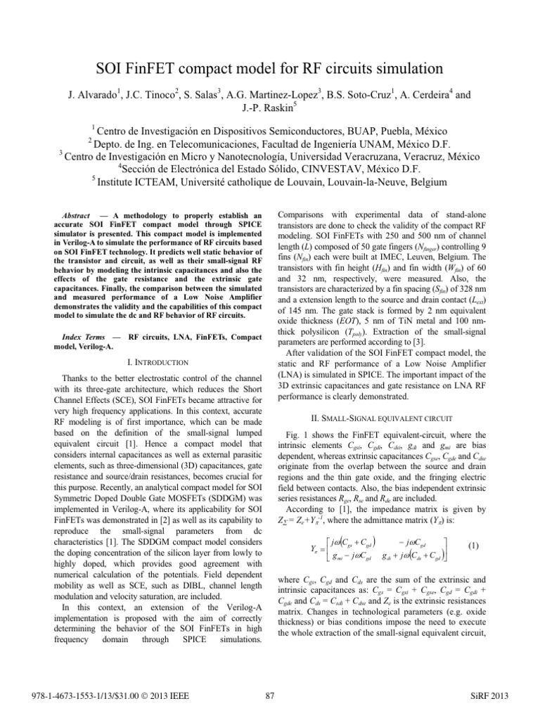 SOI_FinFET_compact_model_for_RF_circuits_simulation | PDF | Field Effect Transistor | Spice