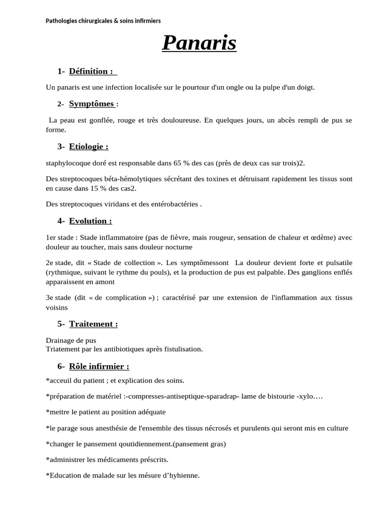 Panaris : Définition et Évolution | PDF