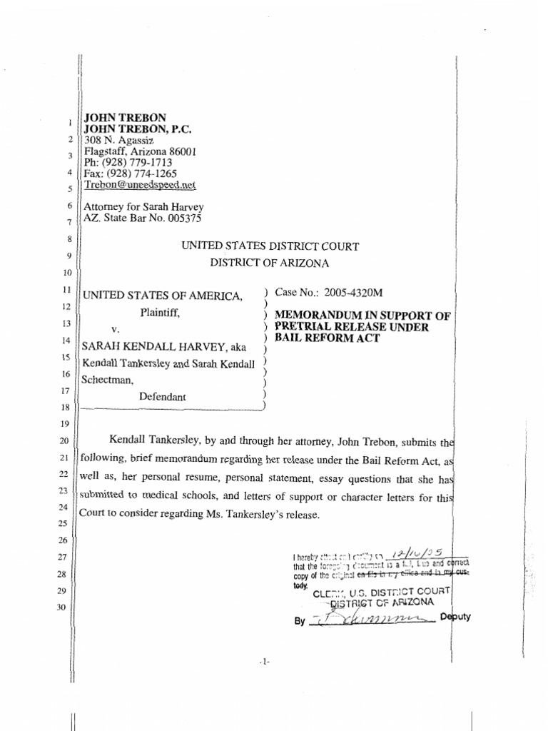 Pretrial Release Memorandum for Kendall Tankersley | PDF | Planned ...