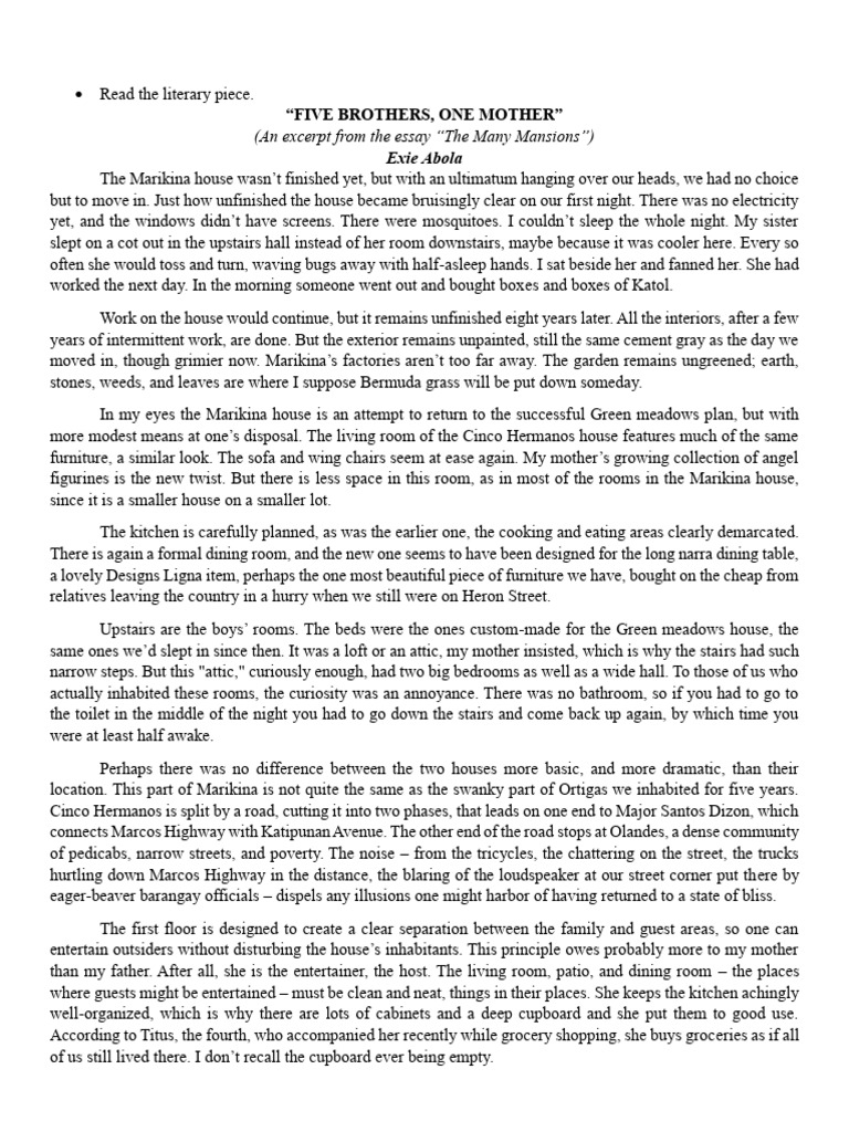 Five Brothers, One Mother Overview | PDF