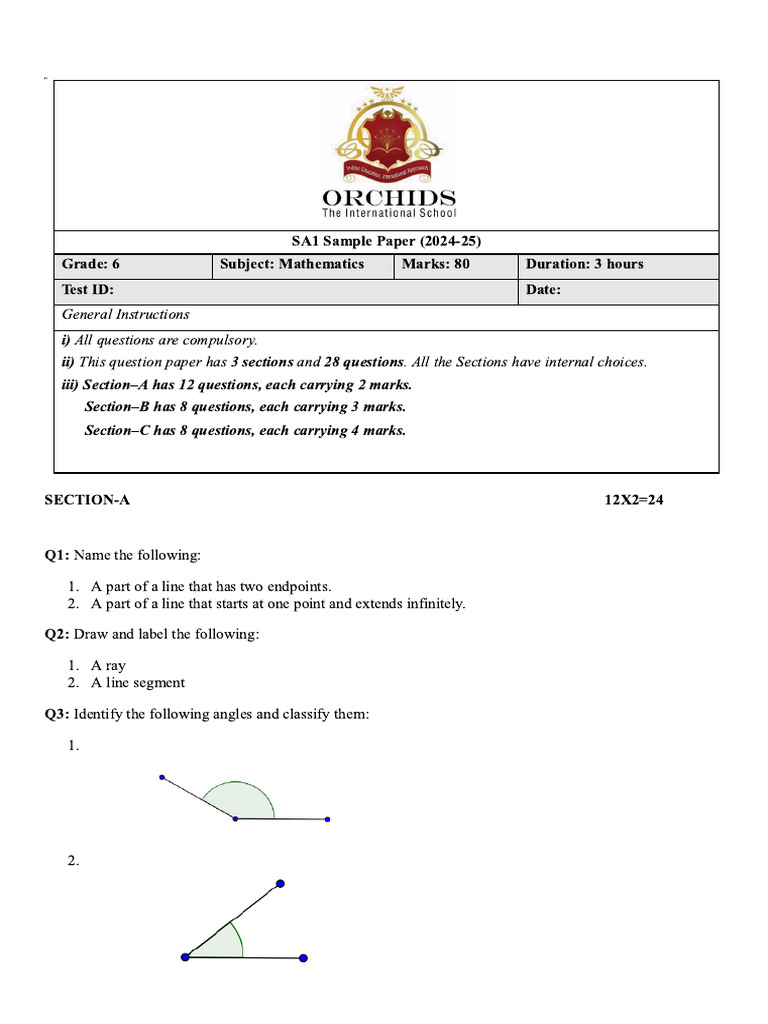 G6 - SA 1 Maths Sample Paper | PDF