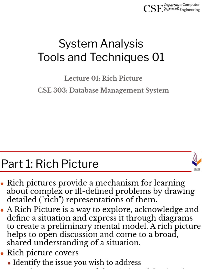 CSE303 Lecture01 analysisTools&Technique01RichPicture 2023 | PDF | Databases | Data