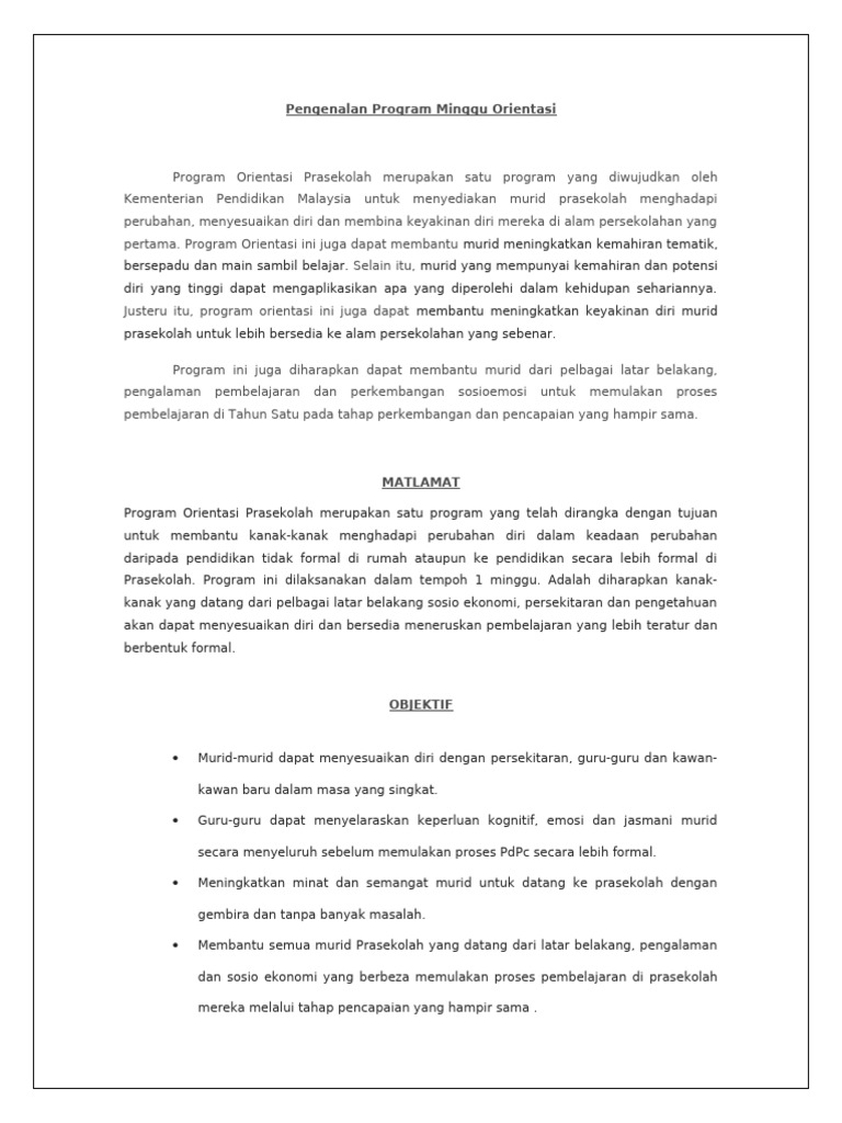 Program Orientasi Pra 2022 | PDF