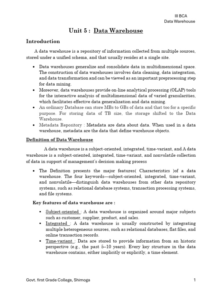 Unit5 DM&DW | PDF | Data Warehouse | Databases