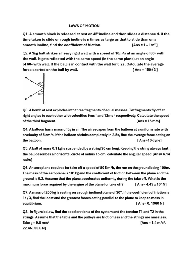 LAWS OF MOTION WORKSHEET-24 | PDF | Force | Newton's Laws Of Motion